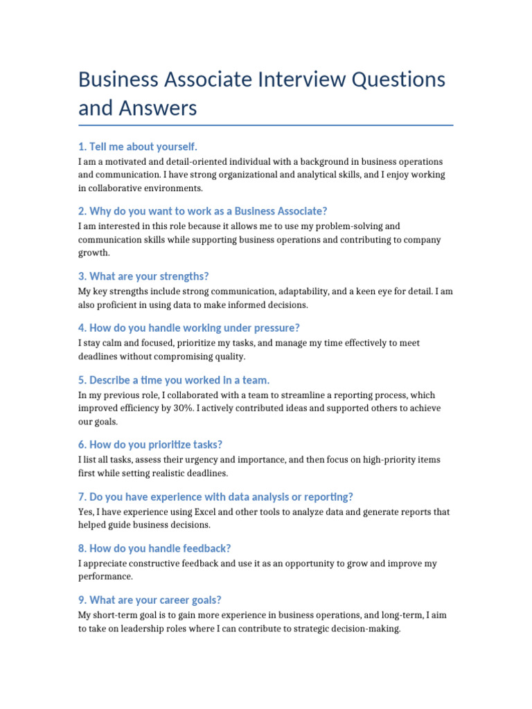 Business Associate Interview Questions | PDF
