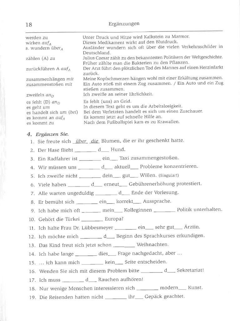 Verben Mit Präpositionen Liste + Aufgaben | PDF