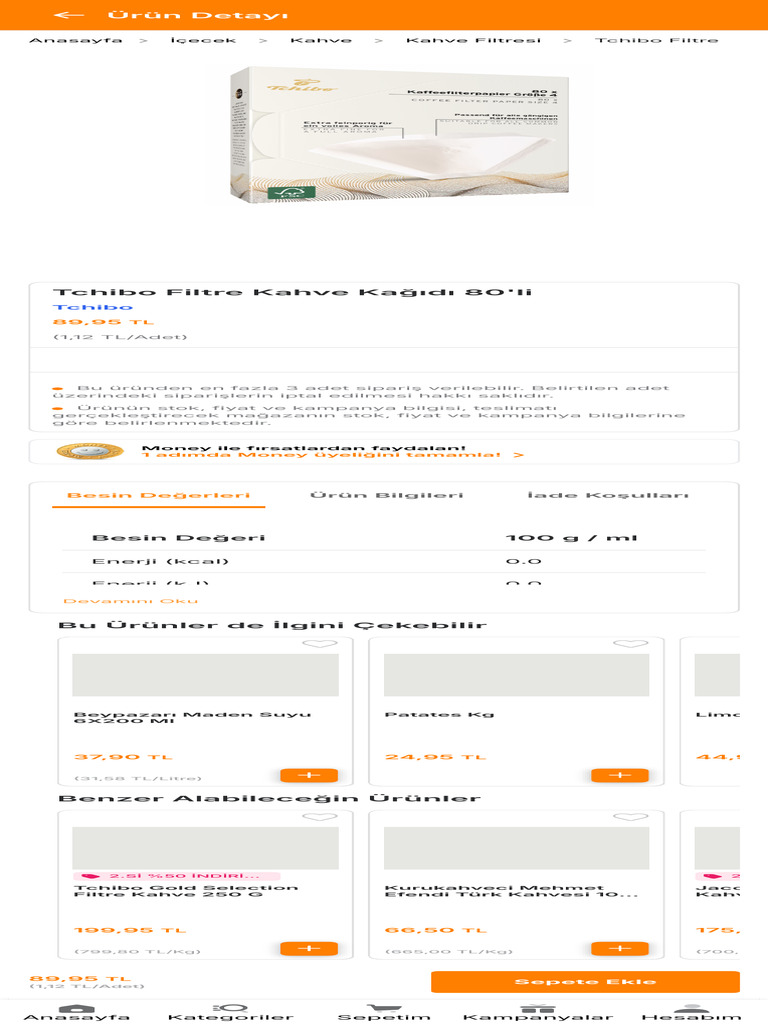 Tchibo Filtre Kahve Kağıdı 80'li - Migros | PDF