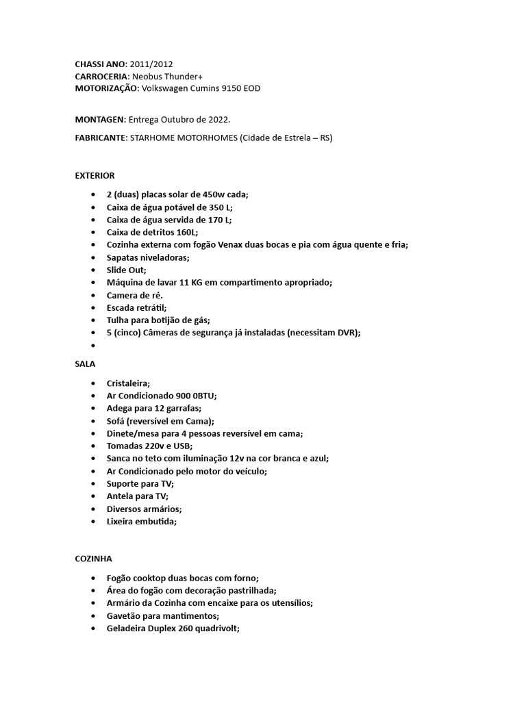 Motorhome Neobus Thunder+ 2011/2012 | PDF | Chuveiro