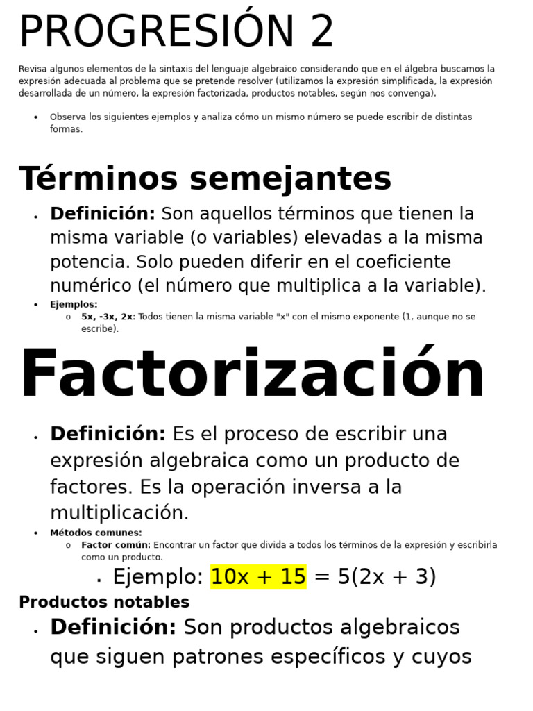 Pensamiento Matematico II PROGRESIÓN 2 | PDF | Factorización | Análisis matemático
