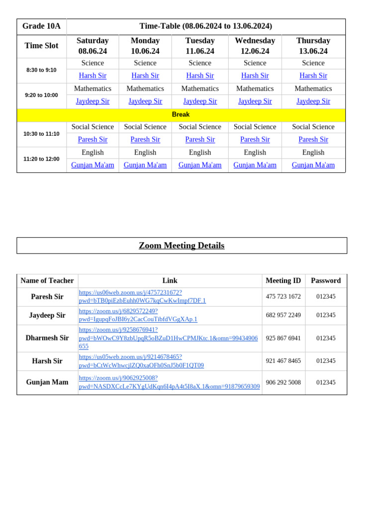 Grade-10A Zoom Meeting Details | PDF