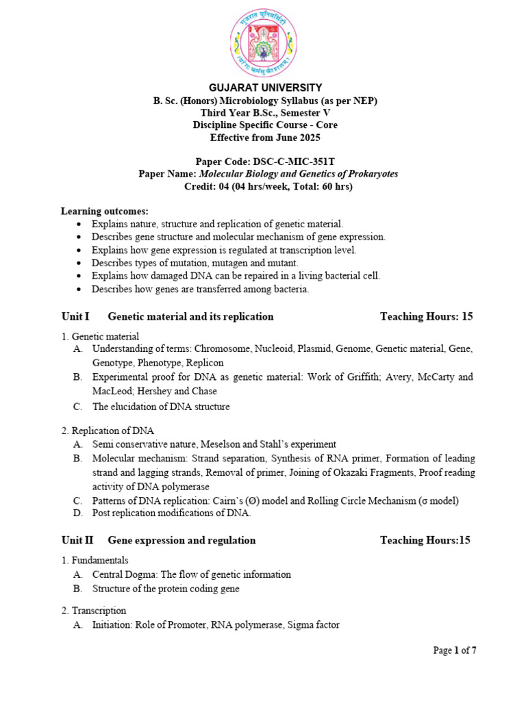 B. Sc. Micro SEM-V Core (Major) Courses As Per NEP - 2025-26 | PDF ...