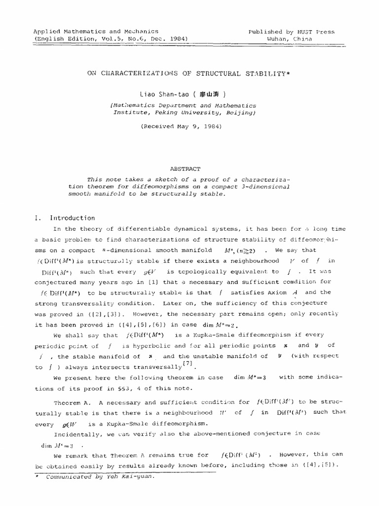 On Characterization of Structural Stability | PDF | Mathematical Objects | Mathematical Analysis