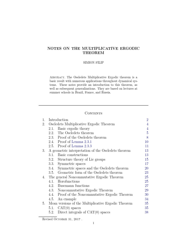 Notes On The Multiplicative Ergodic Theorem | PDF | Vector Space ...