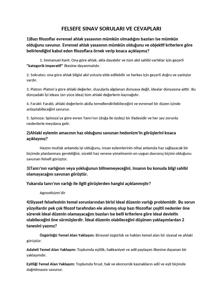 Felsefe Sinav Sorulari Ve Cevaplari 2. Dönem 2. Yazili | PDF
