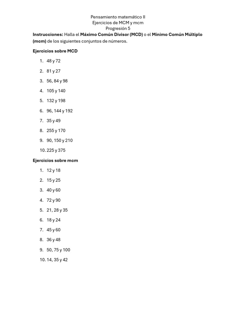 PM2 P5.3 Ejercicios MCM y MCM | PDF