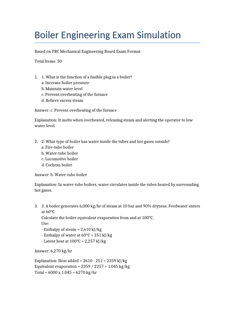 Boiler Engineering Exam Simulation | PDF