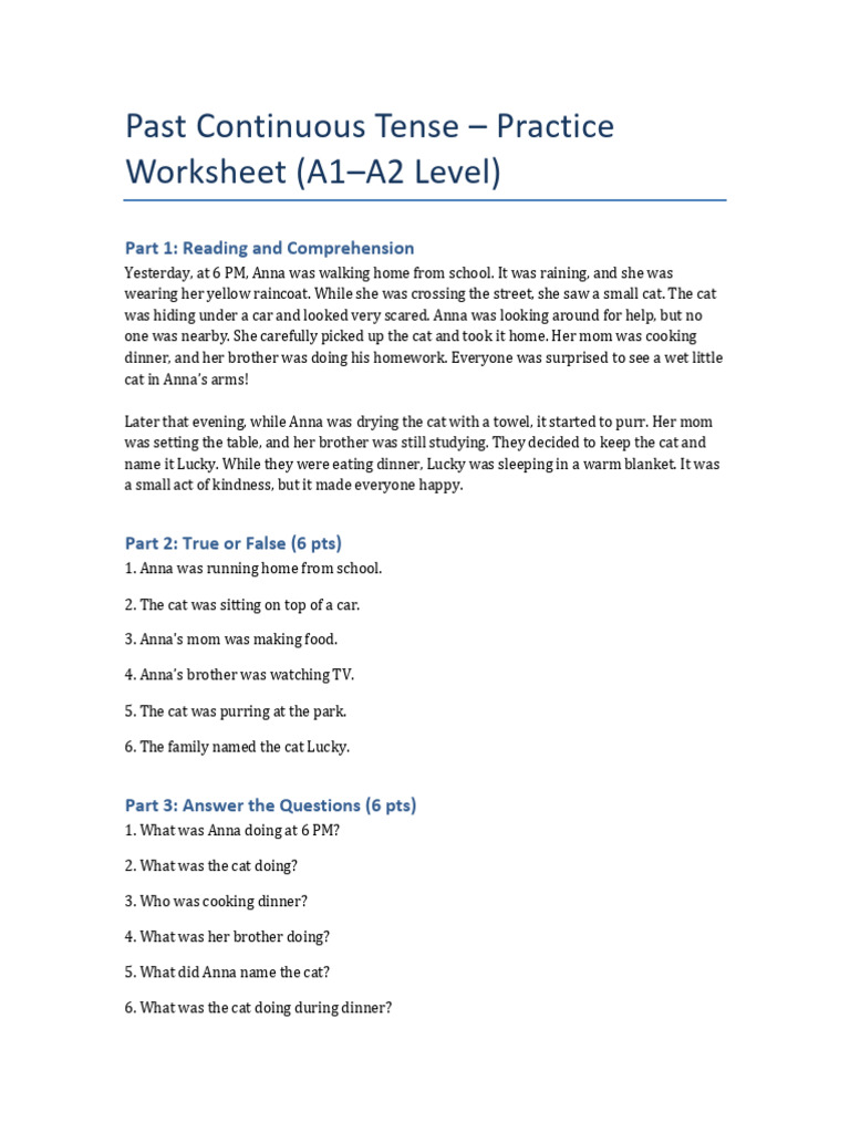 Past Continuous Worksheet A1 A2 | PDF