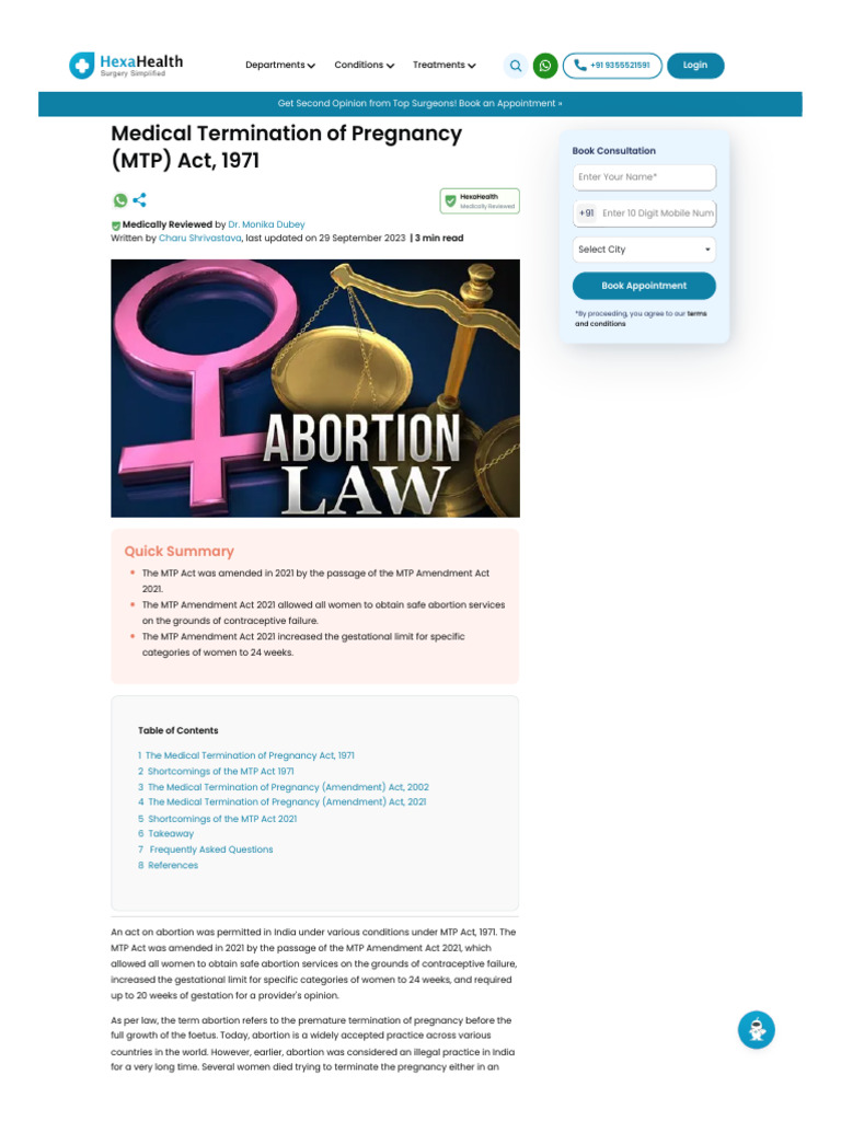 Medical Termination of Pregnancy (MTP) Act, 1971: Quick Summary | PDF ...