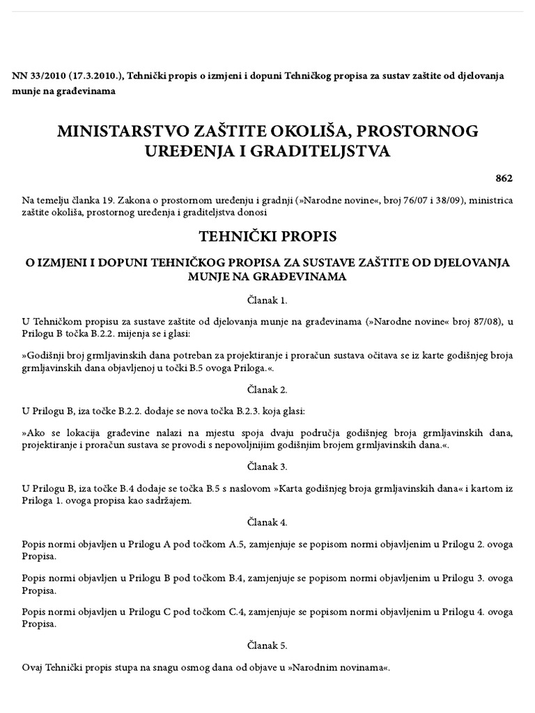 Tehnički Propis o Izmjeni I Dopuni Tehničkog Propisa Za Sustav Zaštite ...