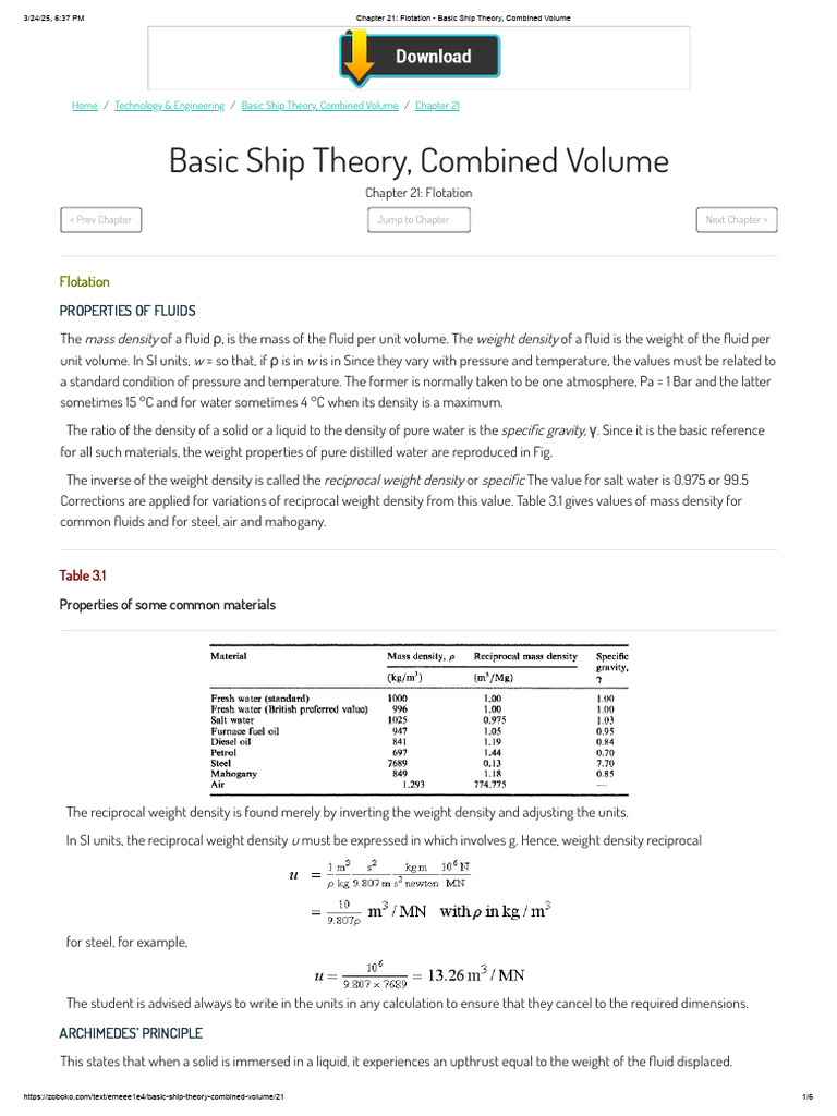Flotation Principles in Ship Theory | PDF | Buoyancy | Density