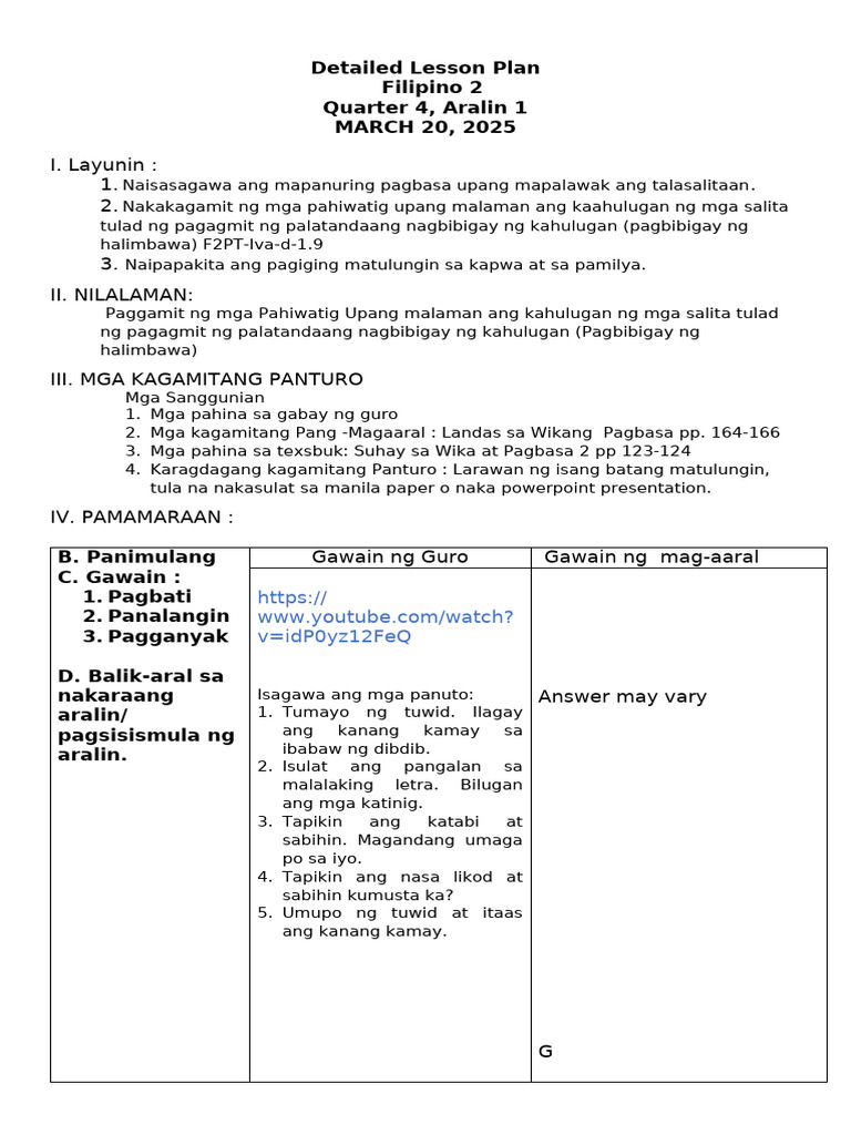 Detailed Lesson Plan in Filipino | PDF