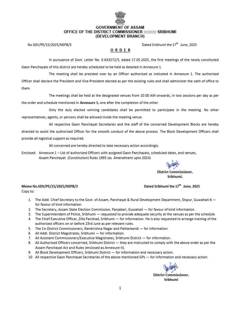 O R D E R: Government of Assam Office of The District Commissioner ...