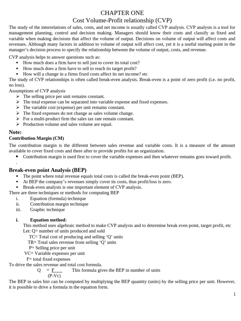 CHAPTER-1 CVP Analysis | PDF | Opportunity Cost | Depreciation