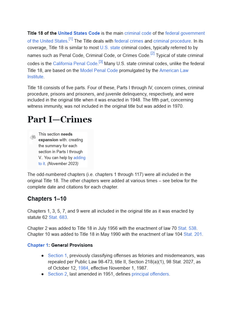 Title 18 | PDF | Title 18 Of The United States Code | Insanity Defense