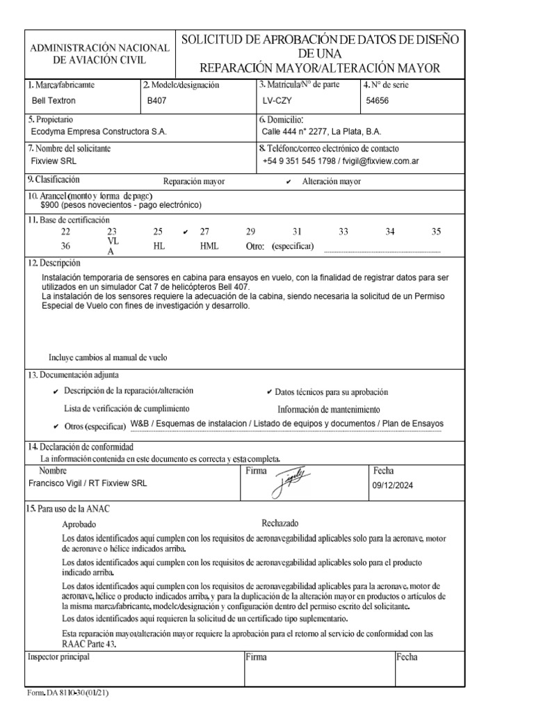 Form - Da - 8110-30-B407 LV-CZY | PDF