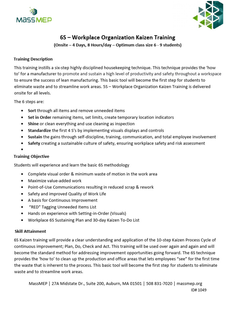 6S Workplace Organization Kaizen Training | PDF | Business | Business ...