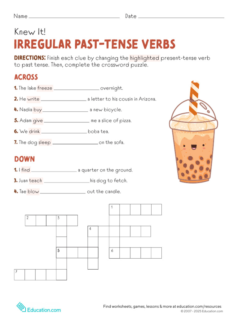 Irregular Past Tense Crossword | PDF