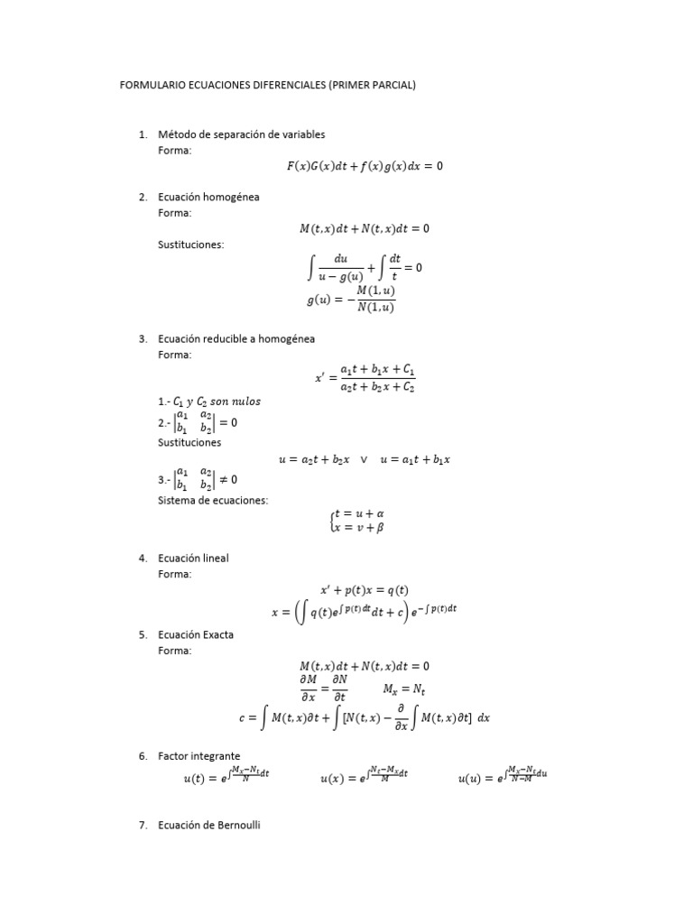 Formulario EDO | PDF | Ecuaciones | Integral