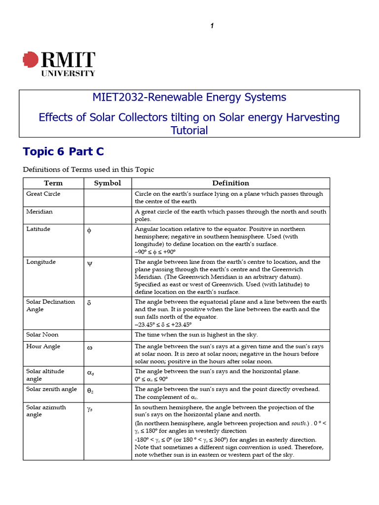 MIET2032 - Topic 6 Part B Solar Collector Tutorial Week 6 vs2 | PDF ...