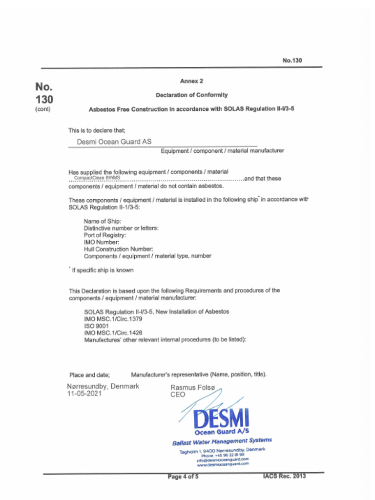 IACS Asbestos Free Declaration | PDF