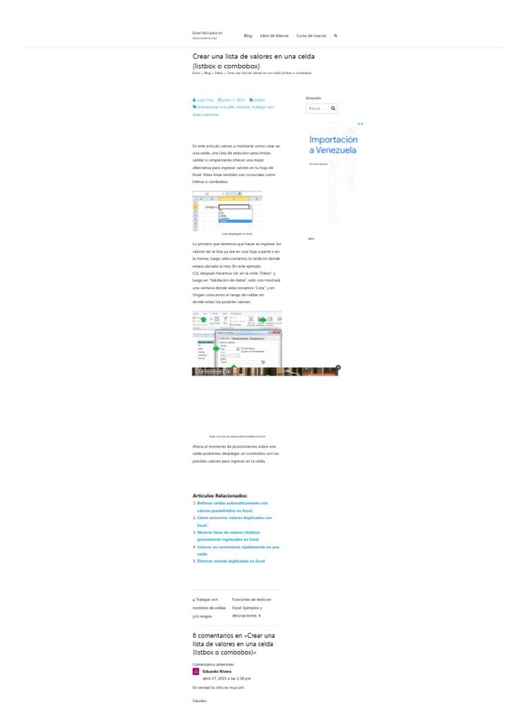Crear Una Lista de Valores en Una Celda (Listbox o Combobox) - Excel Fácil para Mi | PDF ...