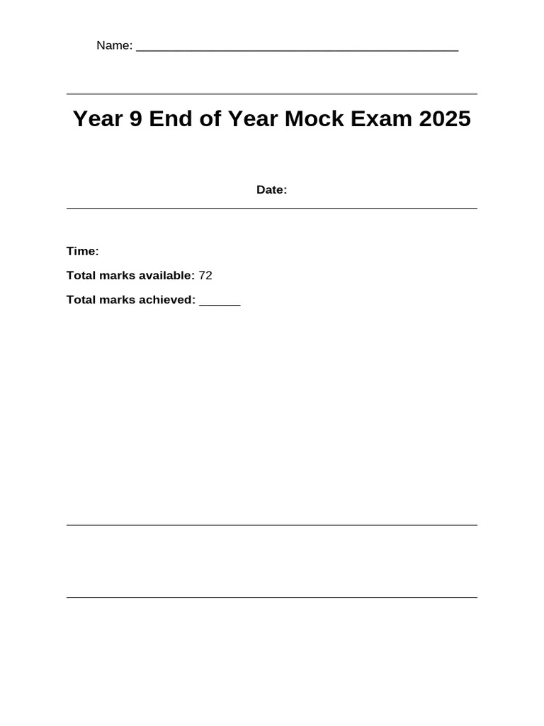 Year 9 Mock Exam Paper 2025 | PDF | Mathematical Objects | Elementary ...