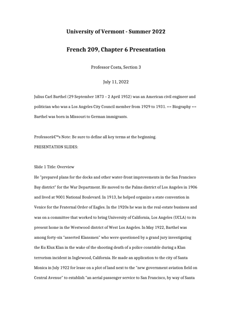 French 209 Chapter 6 Presentation | PDF