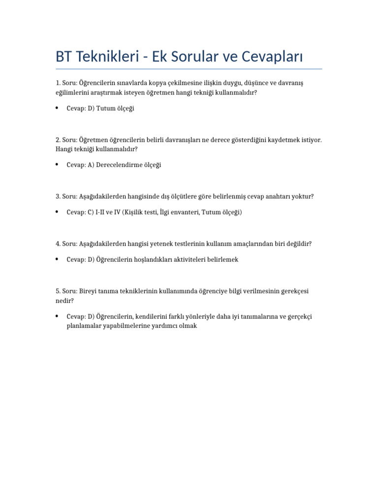 BT Teknikleri Ek Sorular Cevaplar | PDF