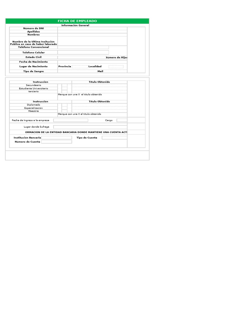Ficha de Empleado en Excel | PDF
