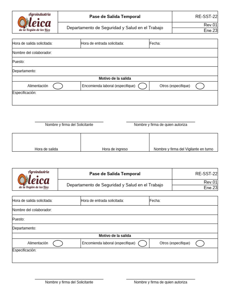 Re-Sst-22 Pase de Salida Temporal | PDF