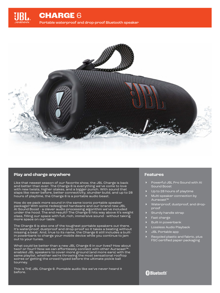 JBL Charge 6: Features & Specs Overview | PDF | Sound Production ...