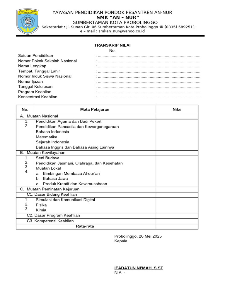 Transkrip Nilai 2025 by System | PDF