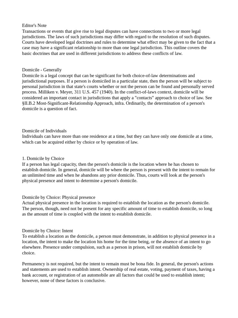 Civ Pro Flash Cards | PDF | Domicile (Law) | Choice Of Law