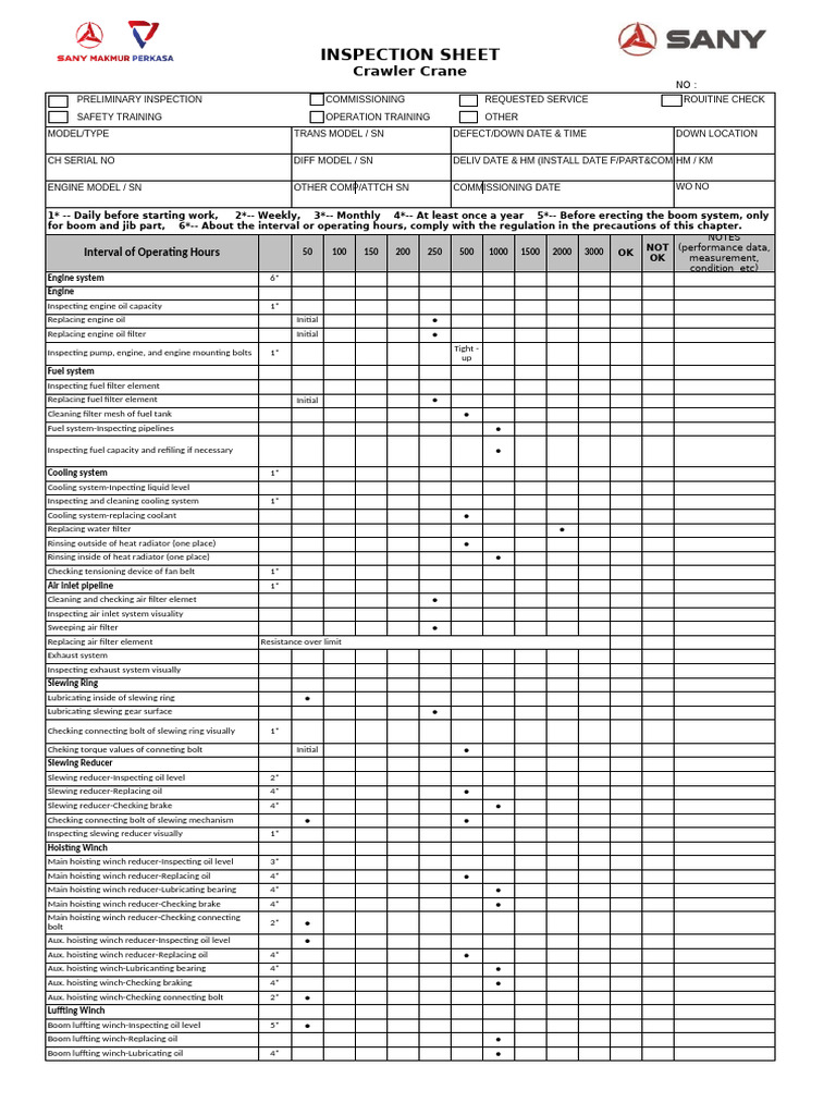 Form Inspection Sheet Crawler Crane | PDF | Mechanical Engineering ...
