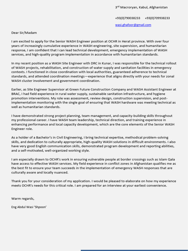 Abdul Wasi Updated CV For Senior WASH Engineer | PDF | Wash | Capacity ...