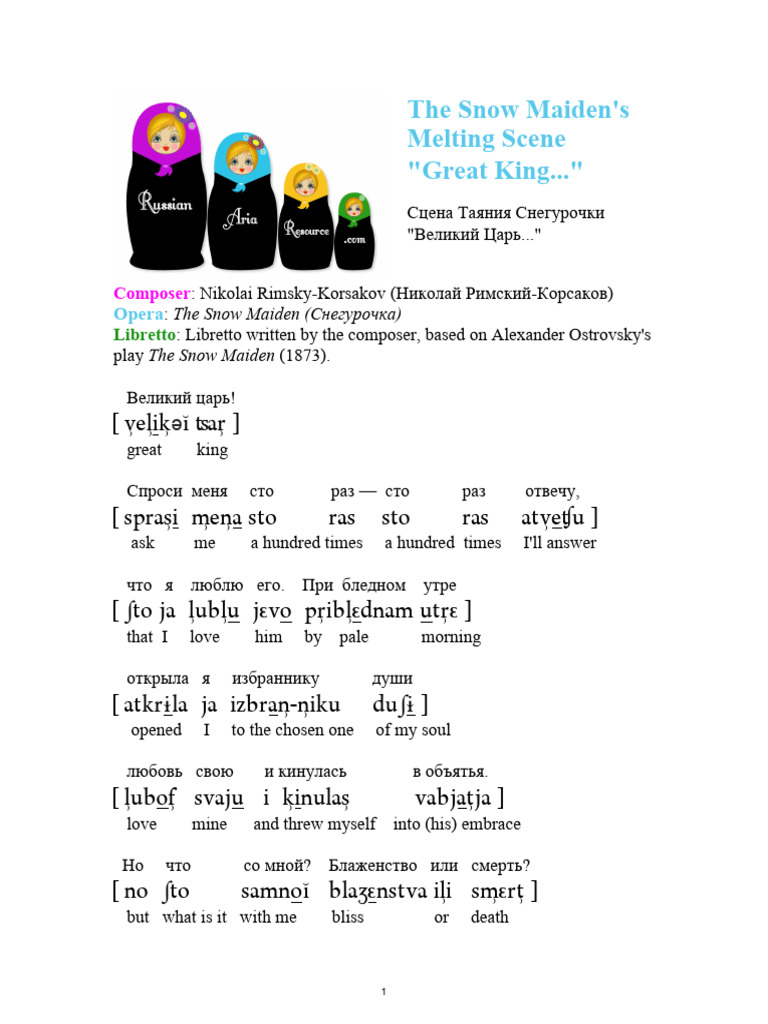 The Snow Maiden's Melting Scene | PDF | Vocal Musical Compositions ...
