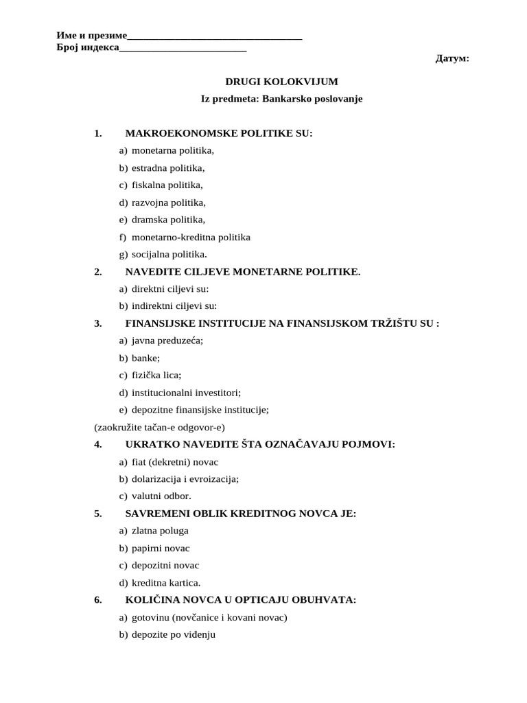 Drugi Kolokvijum | PDF