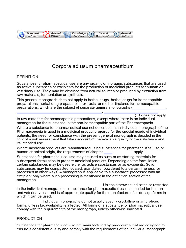 Farmacopea Substances For Pharmaceutical Use | PDF | Recombinant Dna ...