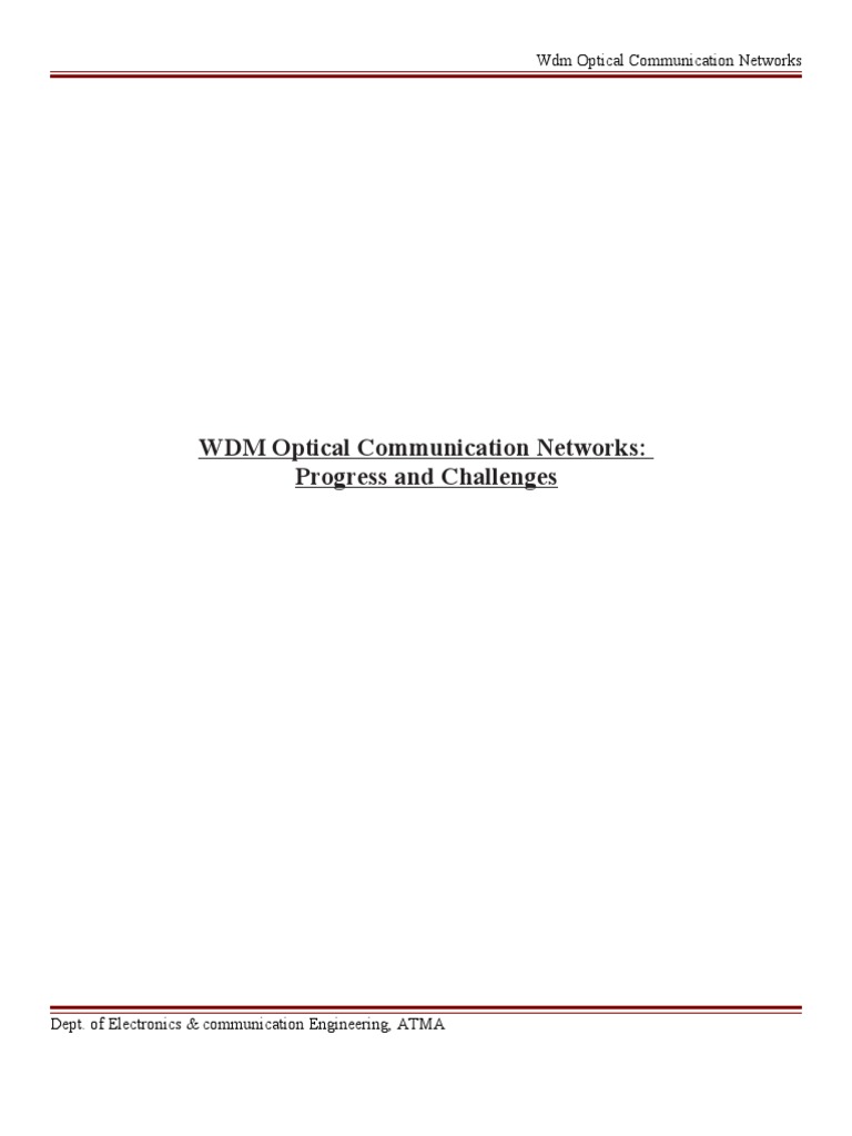 WDM Optical Communication Networks: Progress and Challenges | Download ...