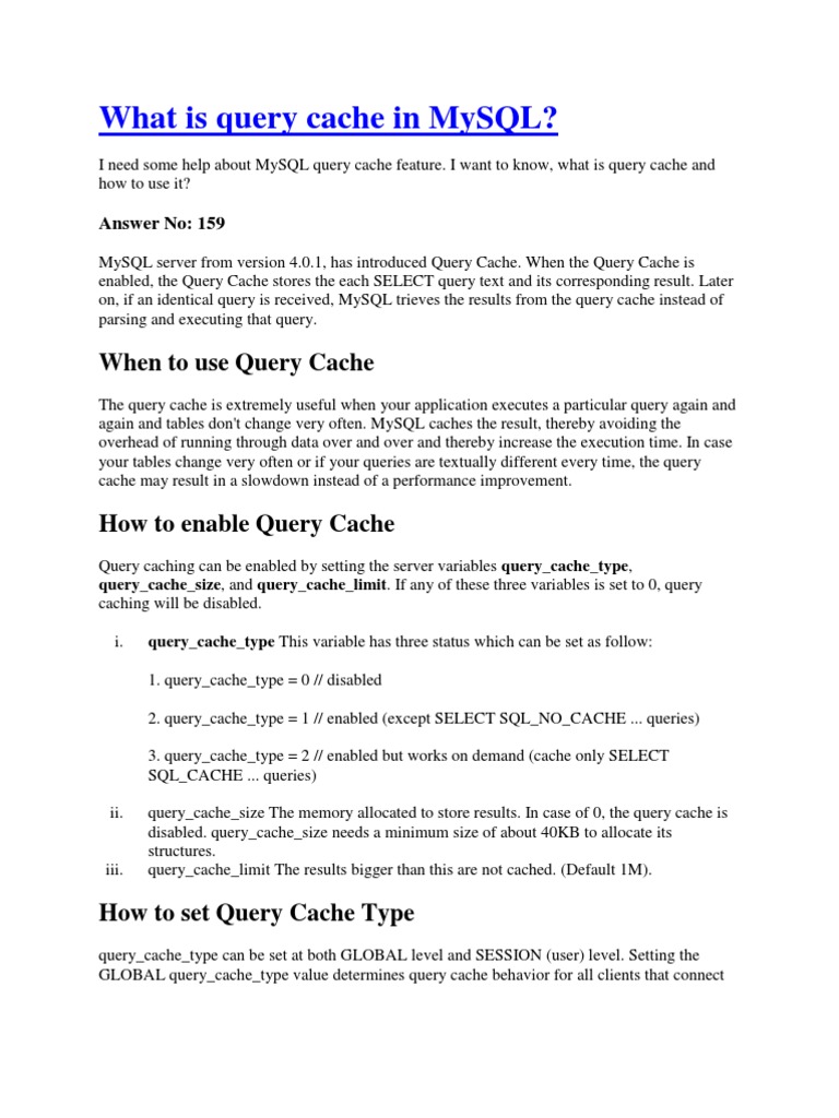 What Is Query Cache in MySQL | Download Free PDF | Cpu Cache | Cache ...