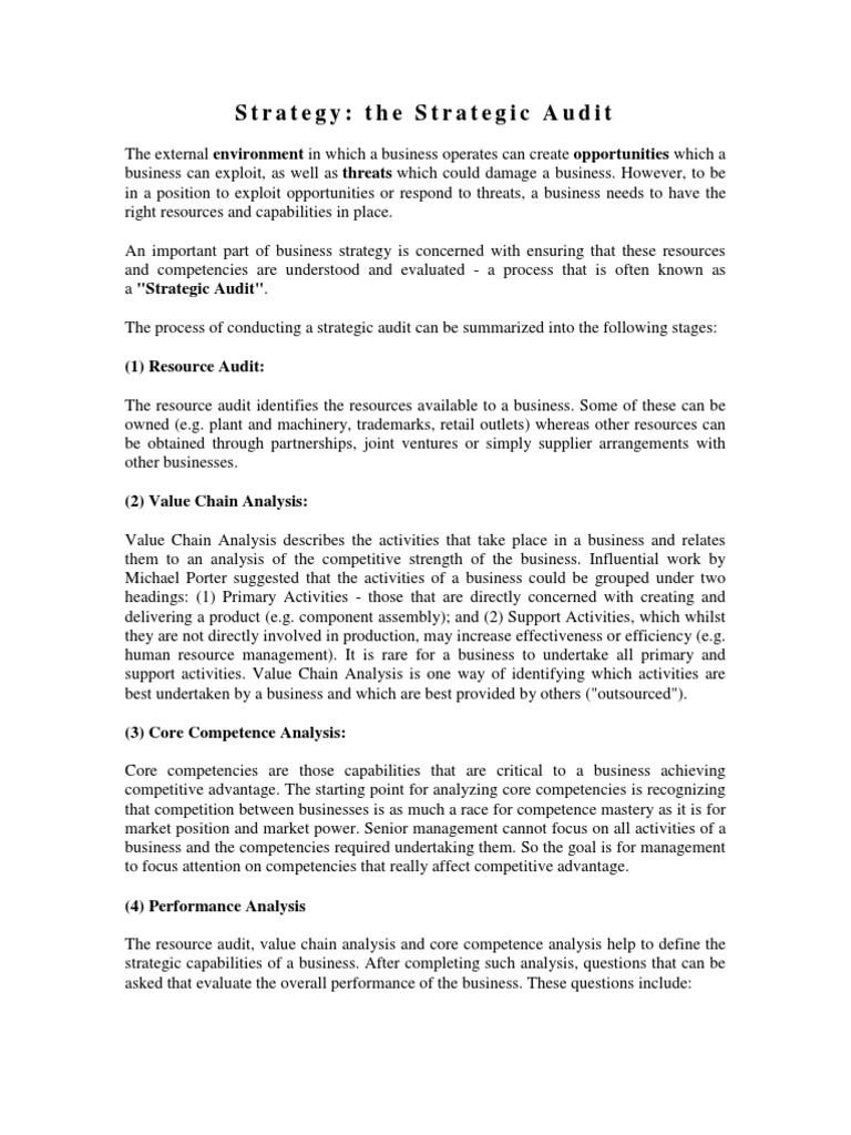 Strategy Audit & Its Detail | PDF | Value Chain | Strategic Management
