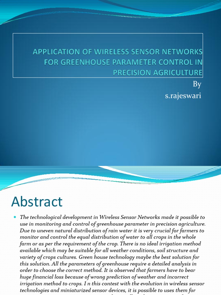 Application of Wireless Sensor Networks | PDF | Greenhouse | Wireless ...