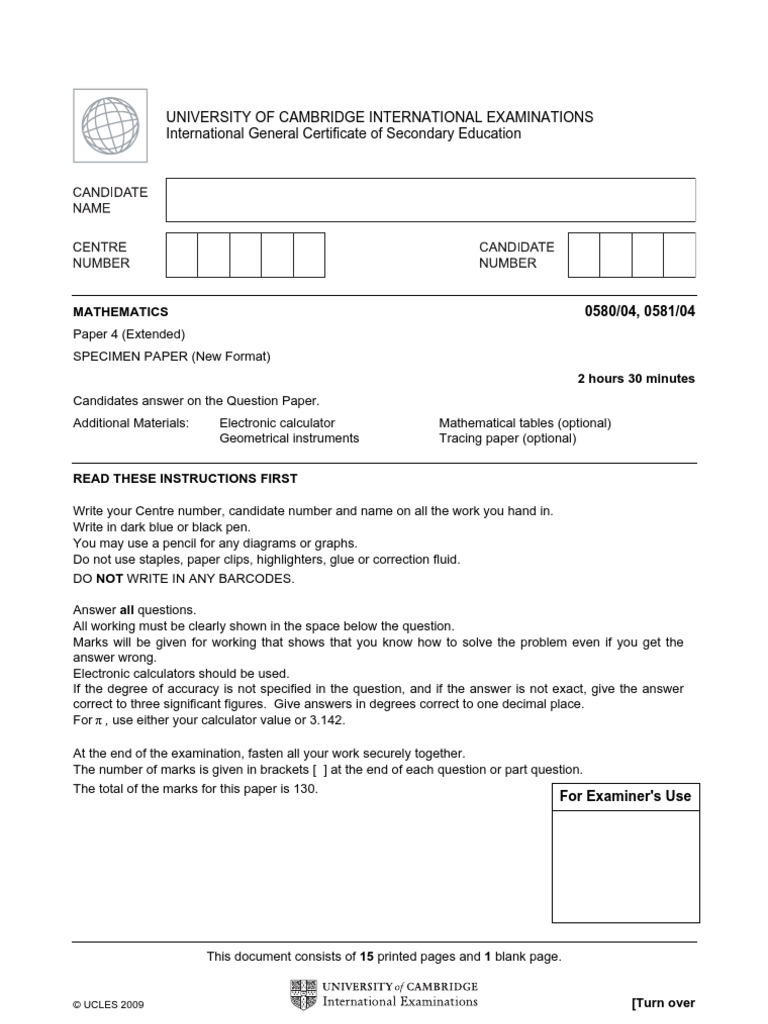 Maths IGCSE Sample Test Paper | PDF | Significant Figures | Test ...
