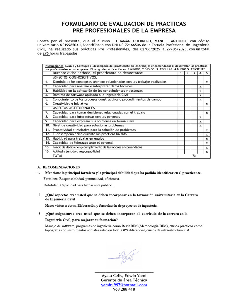 f3. Evaluacion de PPP Por Parte de La Empresa - Huaman Guerrero Manuel Antonio 2025 | PDF ...