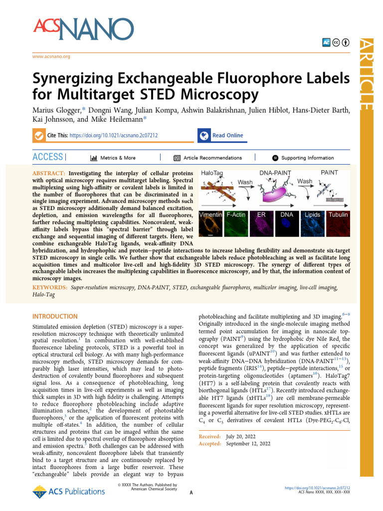 Exchangeable Fluorophores for STED Microscopy | PDF | Microscopy ...