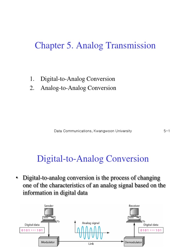 Chapter 5. Analog Transmission: 1. Digital-to-Analog Conversion 2. Analog-to-Analog Conversion ...