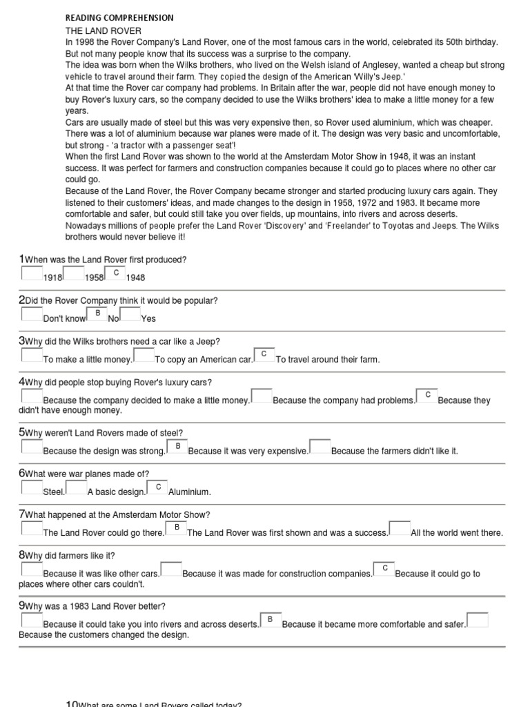 Reading Comprehension | PDF | Car | Automobiles