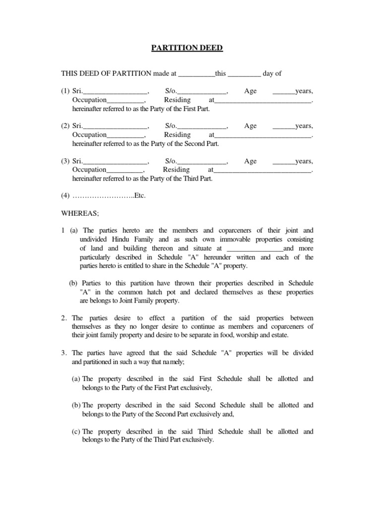 Partition Deed | PDF | Deed | Property